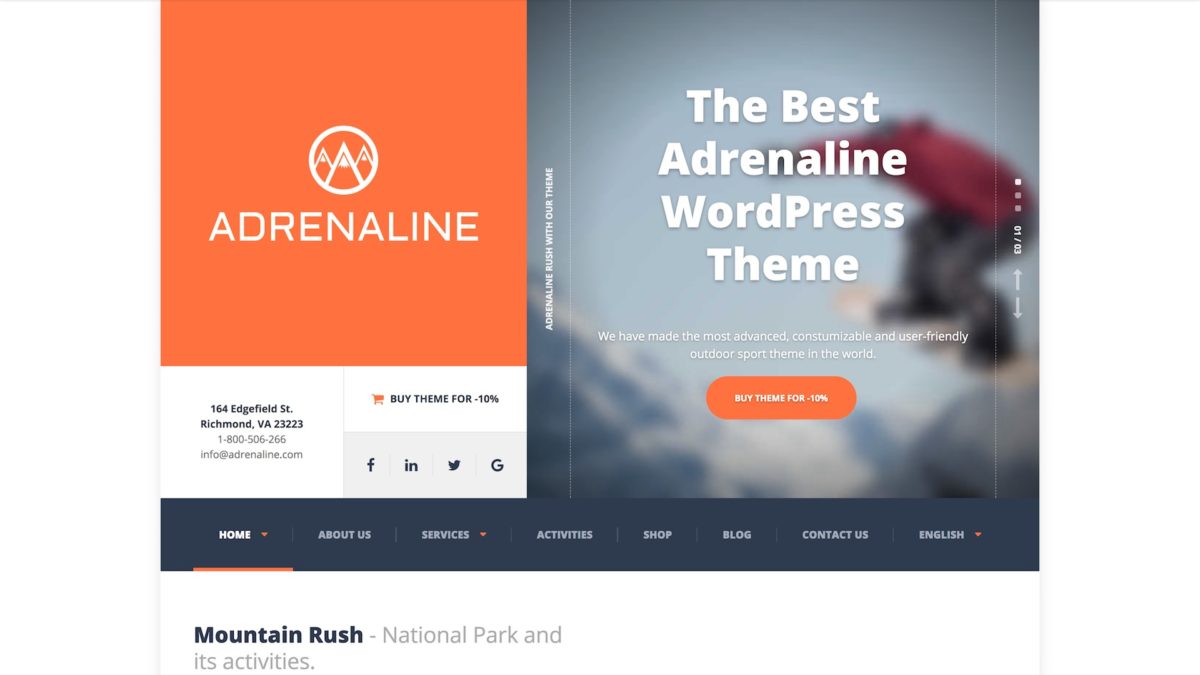 Adrenaline, a niche, adventure WordPress theme by ProteusThemes