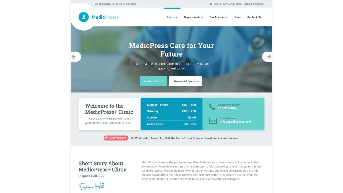 MedicPress, a niche medical WordPress theme from ProteusThemes