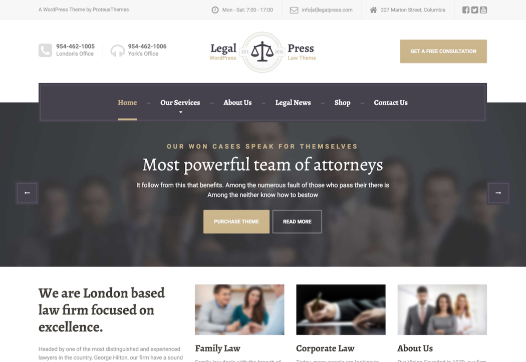 Professional, niche, legal WordPress theme by ProteusThemes