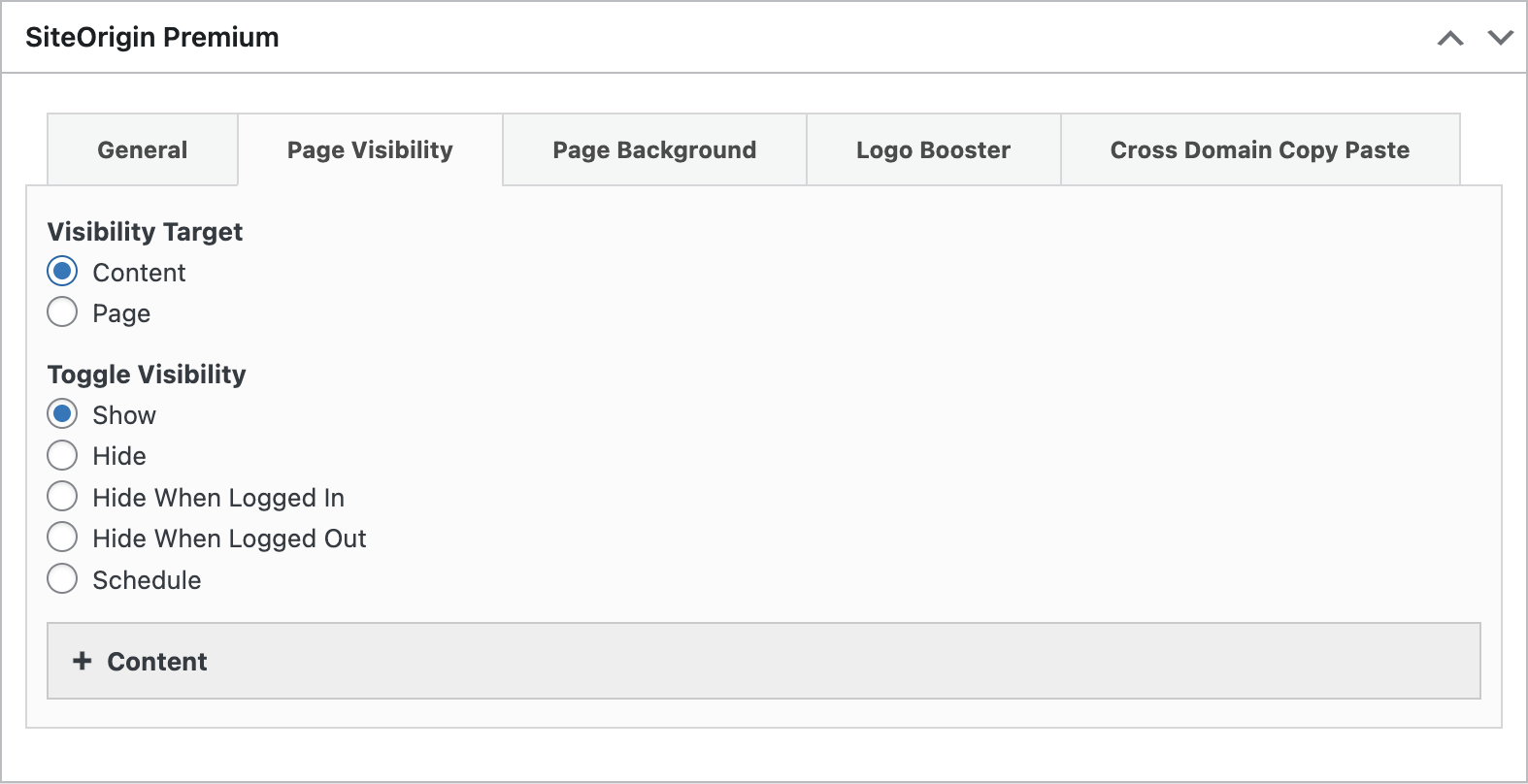 Toggle Visibility - SiteOrigin